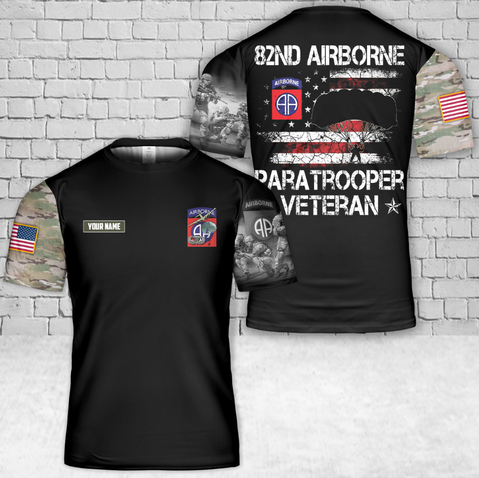 Custom Name US Army 82nd Airborne Division Veteran T-Shirt 3D – Merch Gears