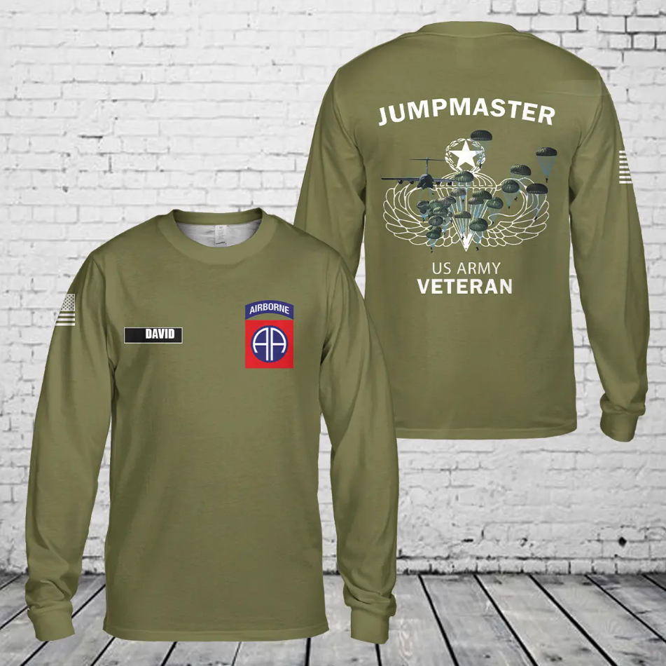 Custom Name US Army 82nd Airborne Paratrooper Jumpmaster AOP Long Slee ...