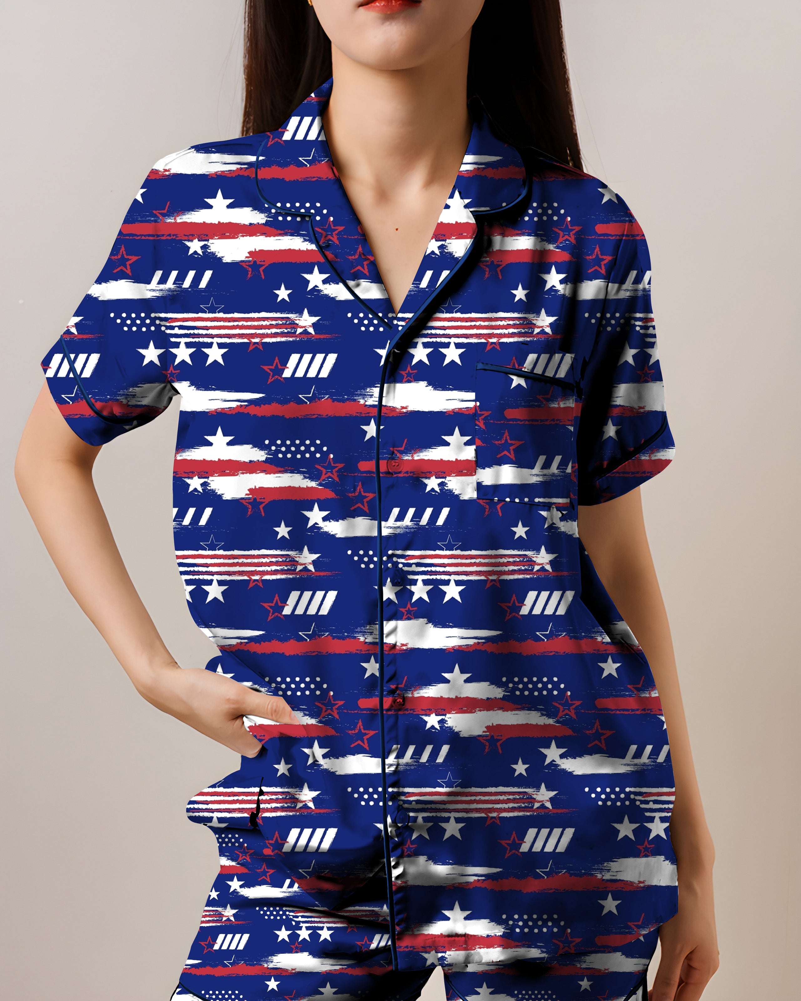 4th Of July AOP Satin Short-Sleeve Pajamas Set – Merch Gears