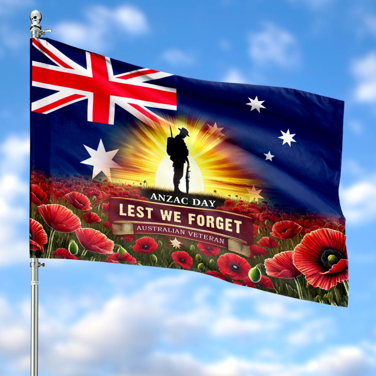 Australian Veteran Flag Anzac Day Lest We Forget Flag Poppy Flower Hou ...