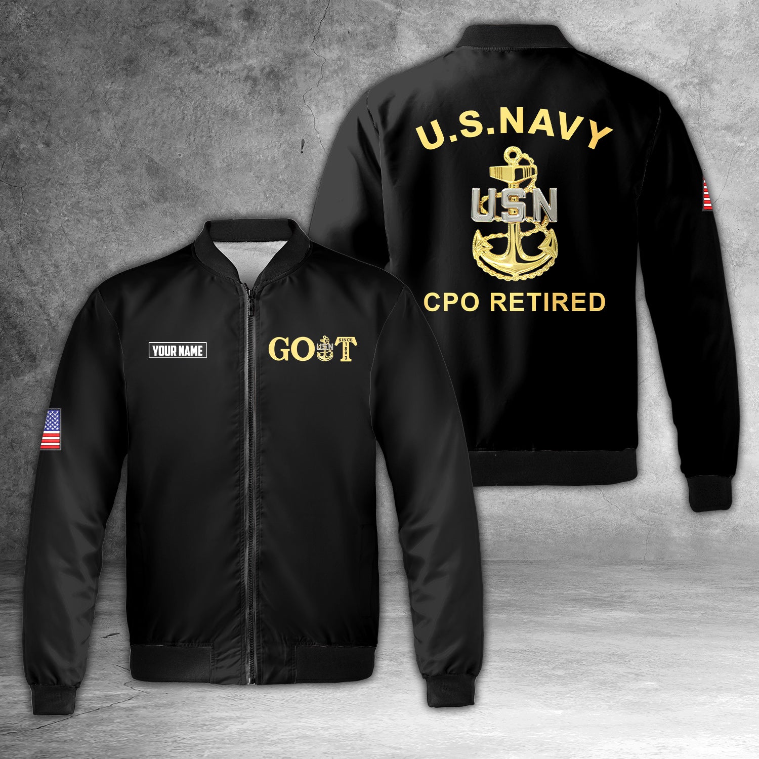 Custom Name US Navy Chief Retired Bomber Jacket – Merch Gears