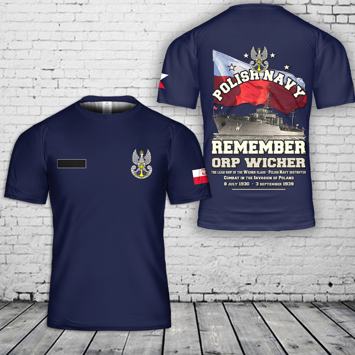 Custom Name Polish Navy ORP Wicher (1928) Wicher-class destroyer T-Shi ...