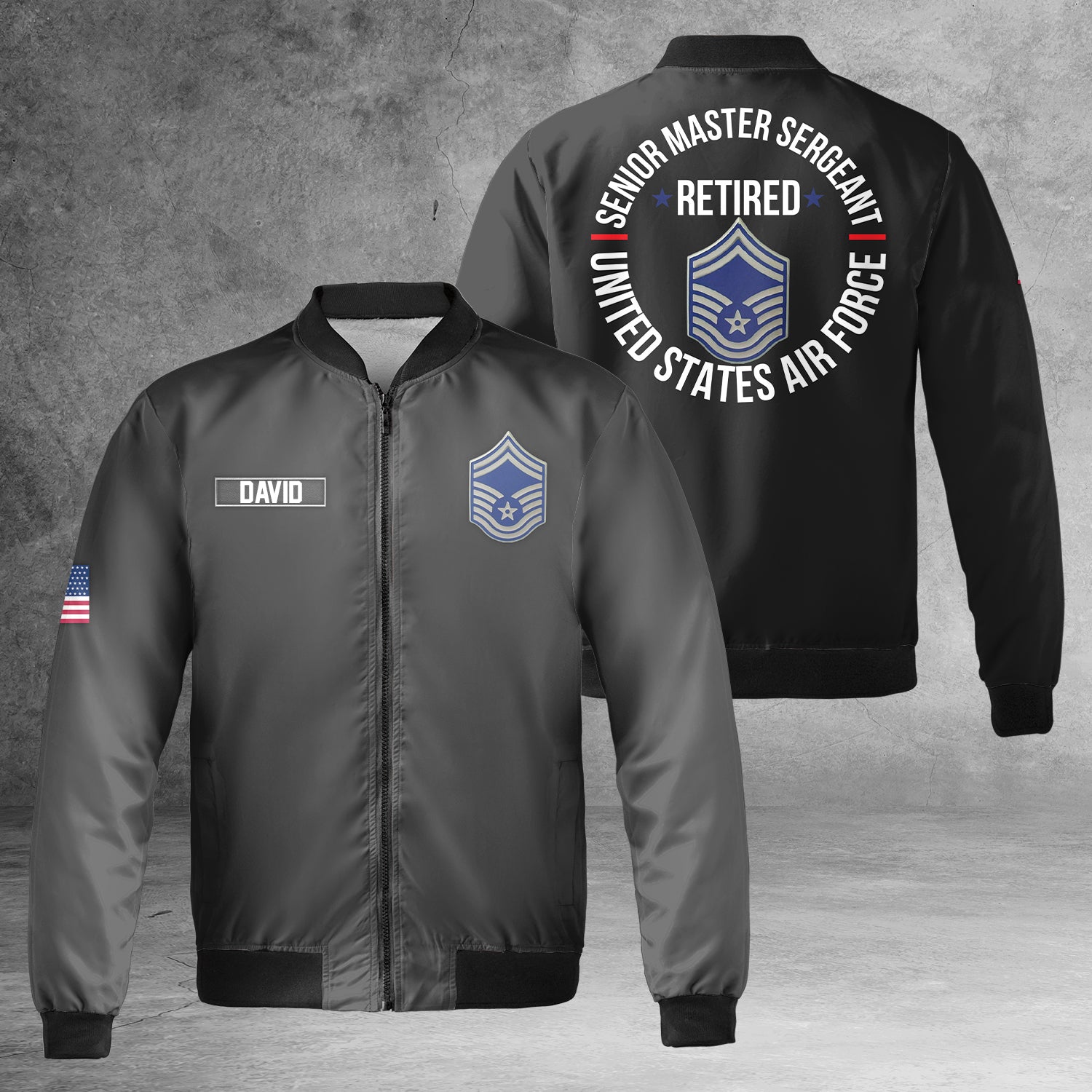 Custom Name US Air Force Senior Master Sergeant Retired AOP Bomber Jac ...
