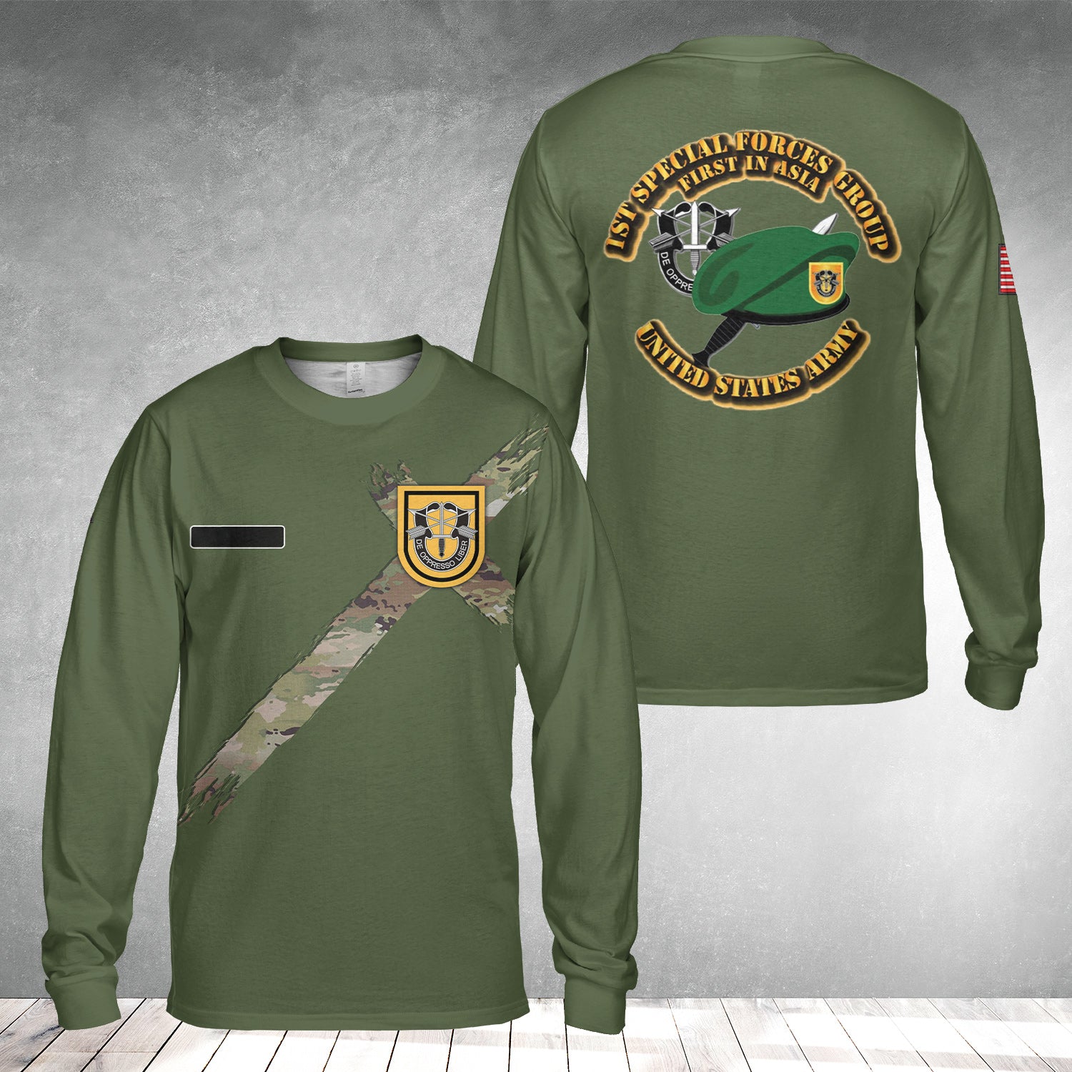 Custom Name US Army 1st Special Forces Group (1st SFG) AOP Long Sleeve ...
