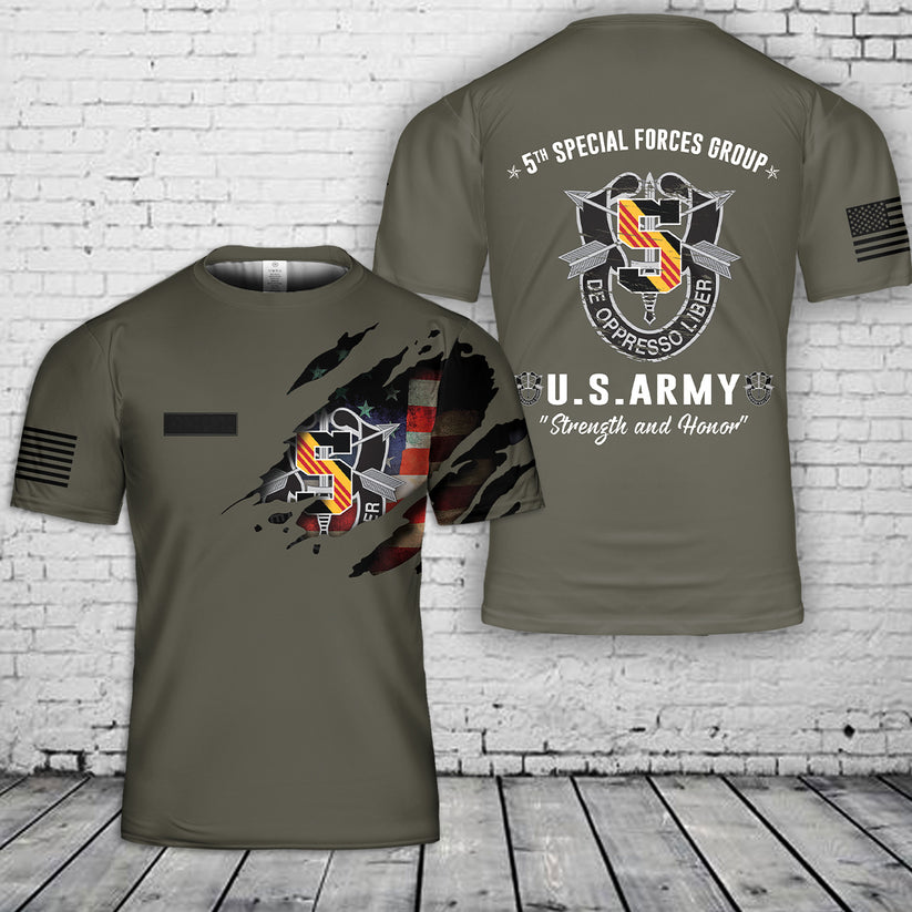 Custom Name US Army 5th Special Forces Group (5th SFG) T-Shirt 3D ...