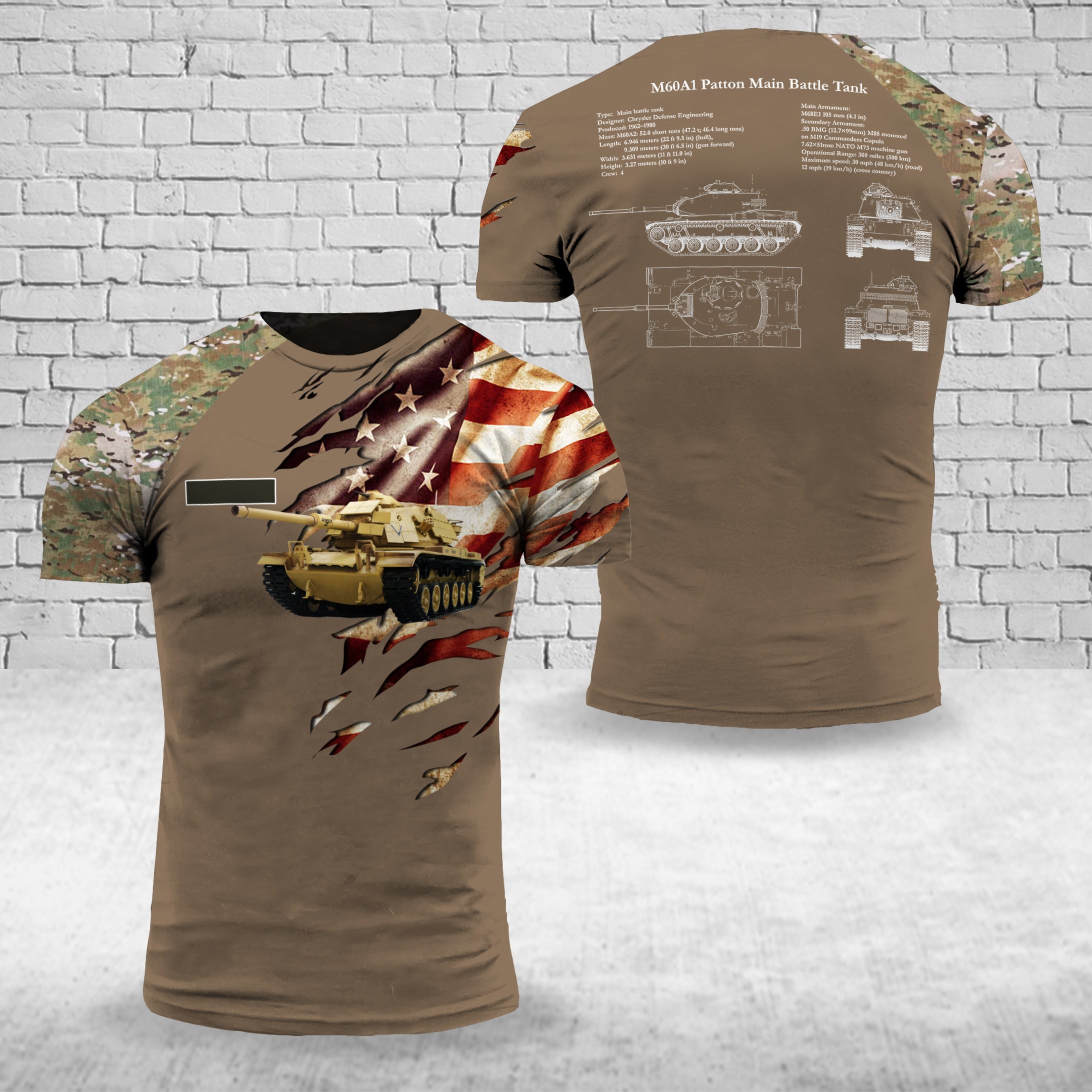 Custom Name US Army M60A1 Patton Main Battle Tank T-Shirt 3D – Merch Gears