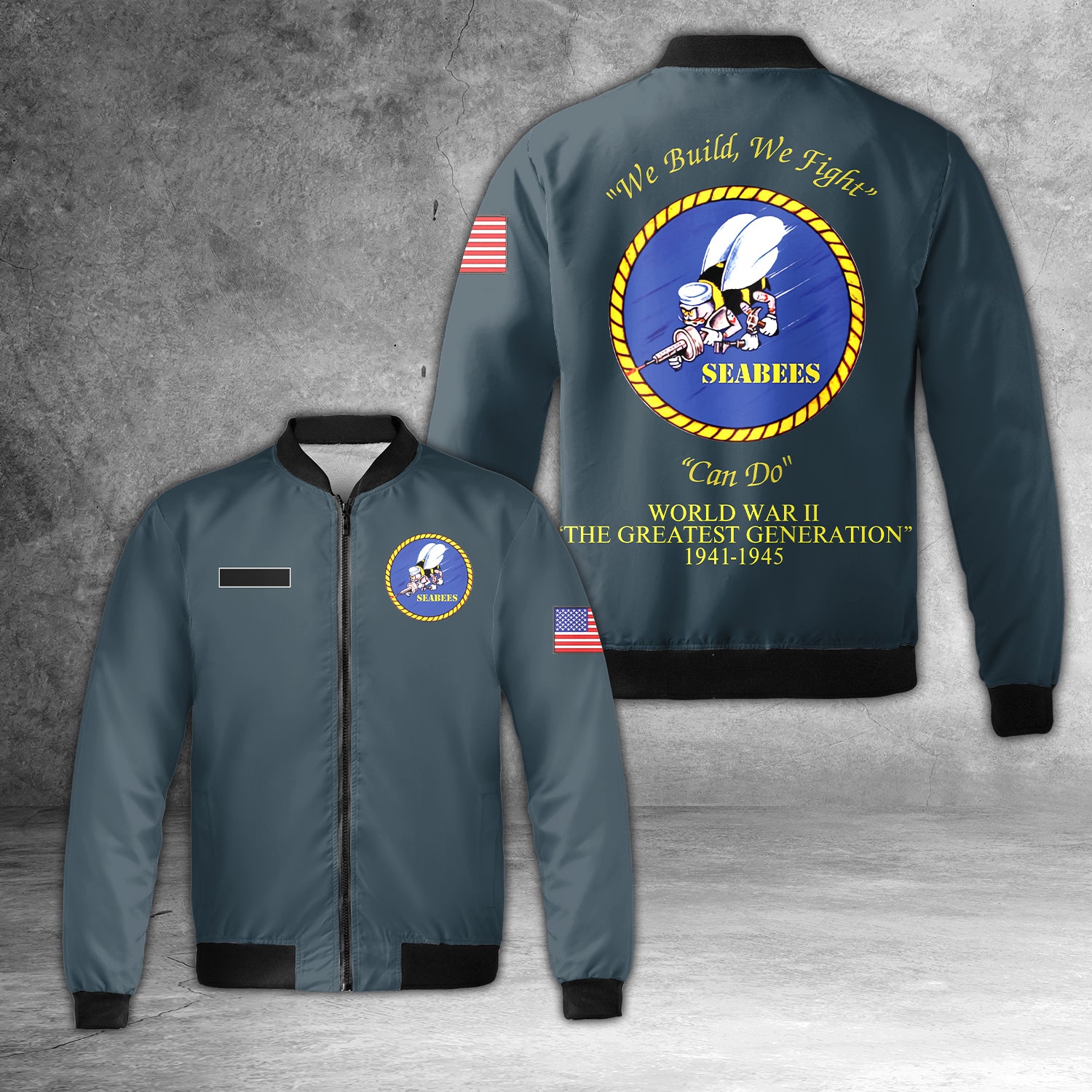 Custom Name US NAVY Seabees World War II 1941-1945 AOP Fleece Bomber J ...
