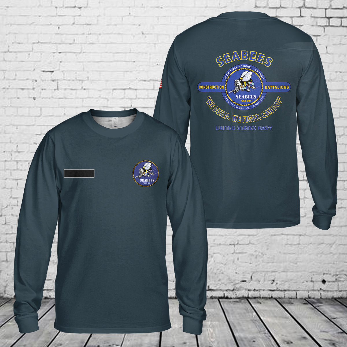 Custom Name US Navy SEABEES AOP Long Sleeve Shirt – Merch Gears