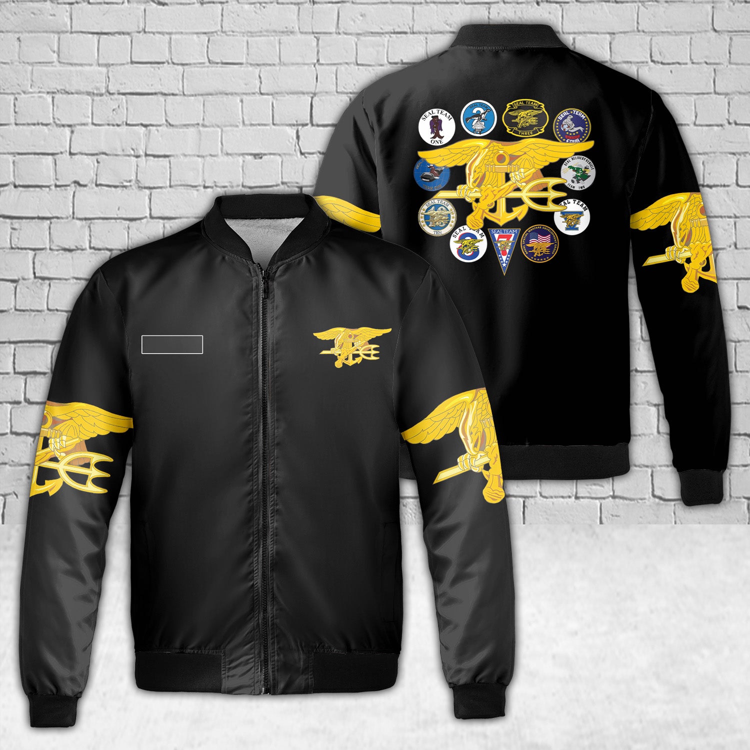 Custom Name US Navy SEAL Teams and Trident AOP Fleece Bomber Jacket ...