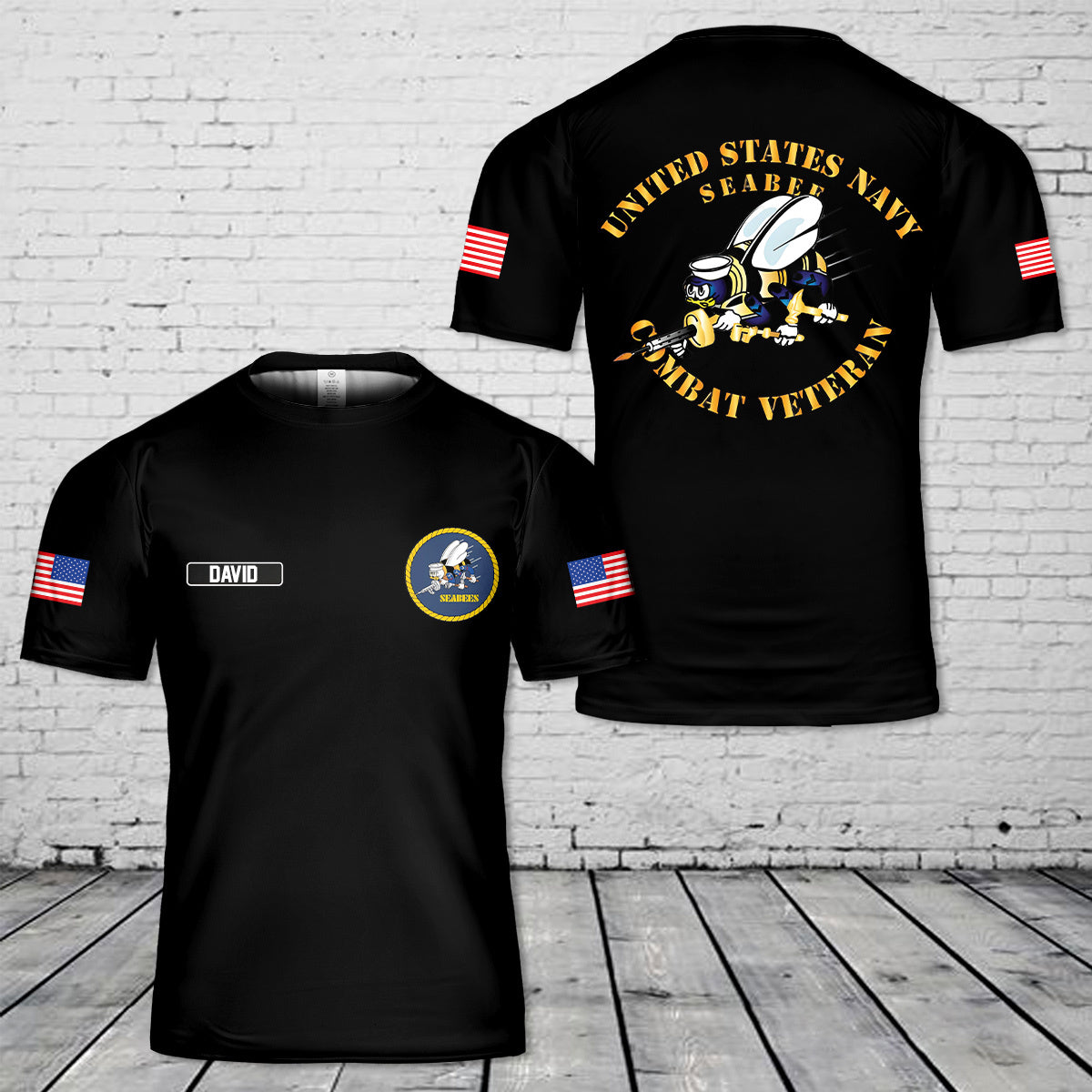 Custom Name US Navy Seabee Combat Veteran T-Shirt 3D – Merch Gears