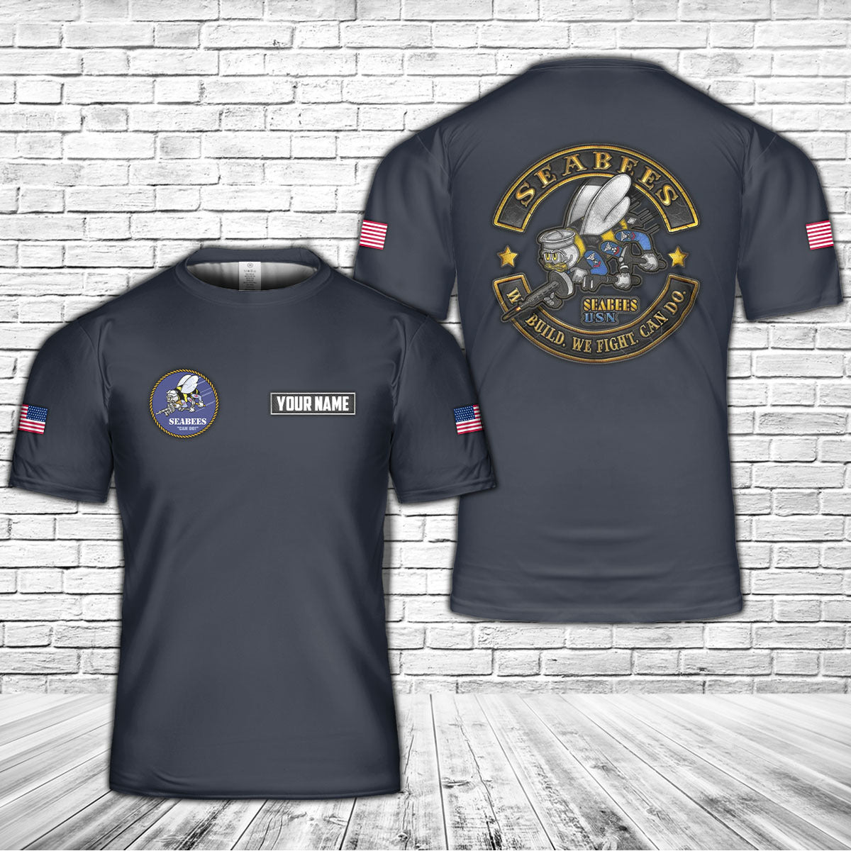 Custom Name US Navy Seabees 3D T-Shirt – Merch Gears