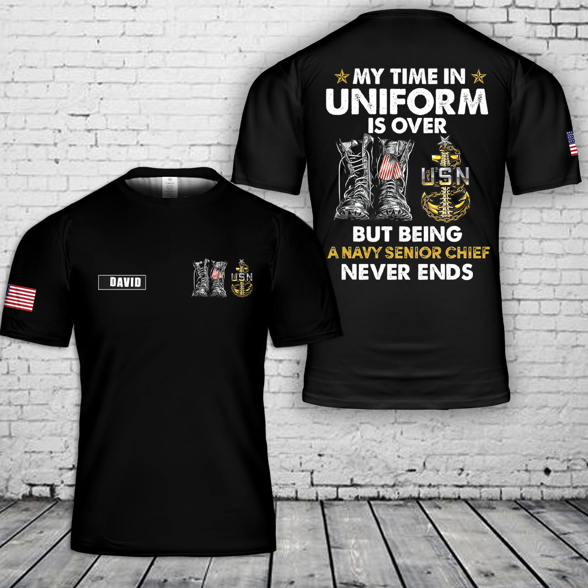 Custom Name US Navy Senior Chief Anchor Backbone T-Shirt 3D – Merch Gears