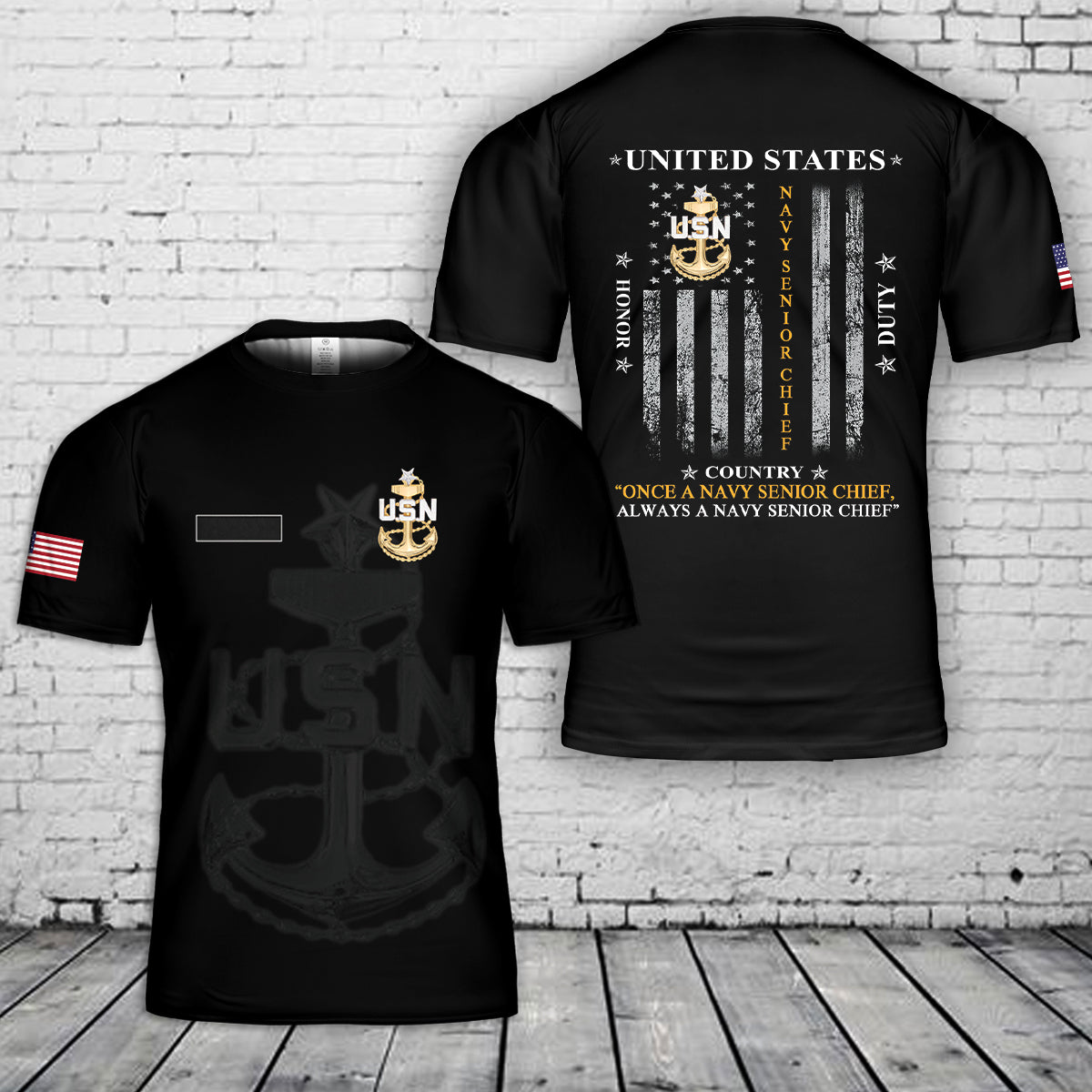 Custom Name US Navy Senior Chief T-Shirt 3D – Merch Gears