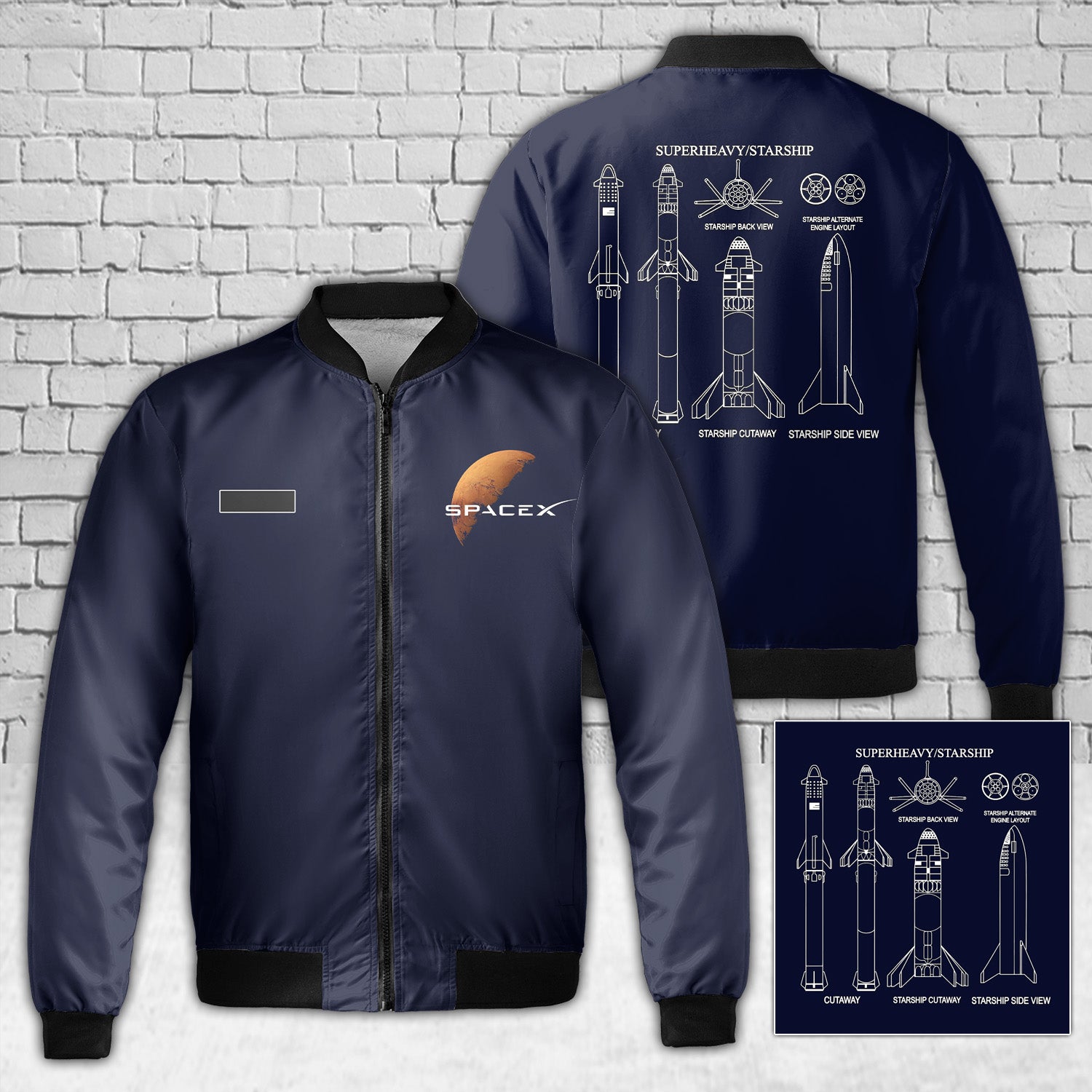 Custom Name SpaceX Starship AOP Fleece Bomber Jacket – Merch Gears