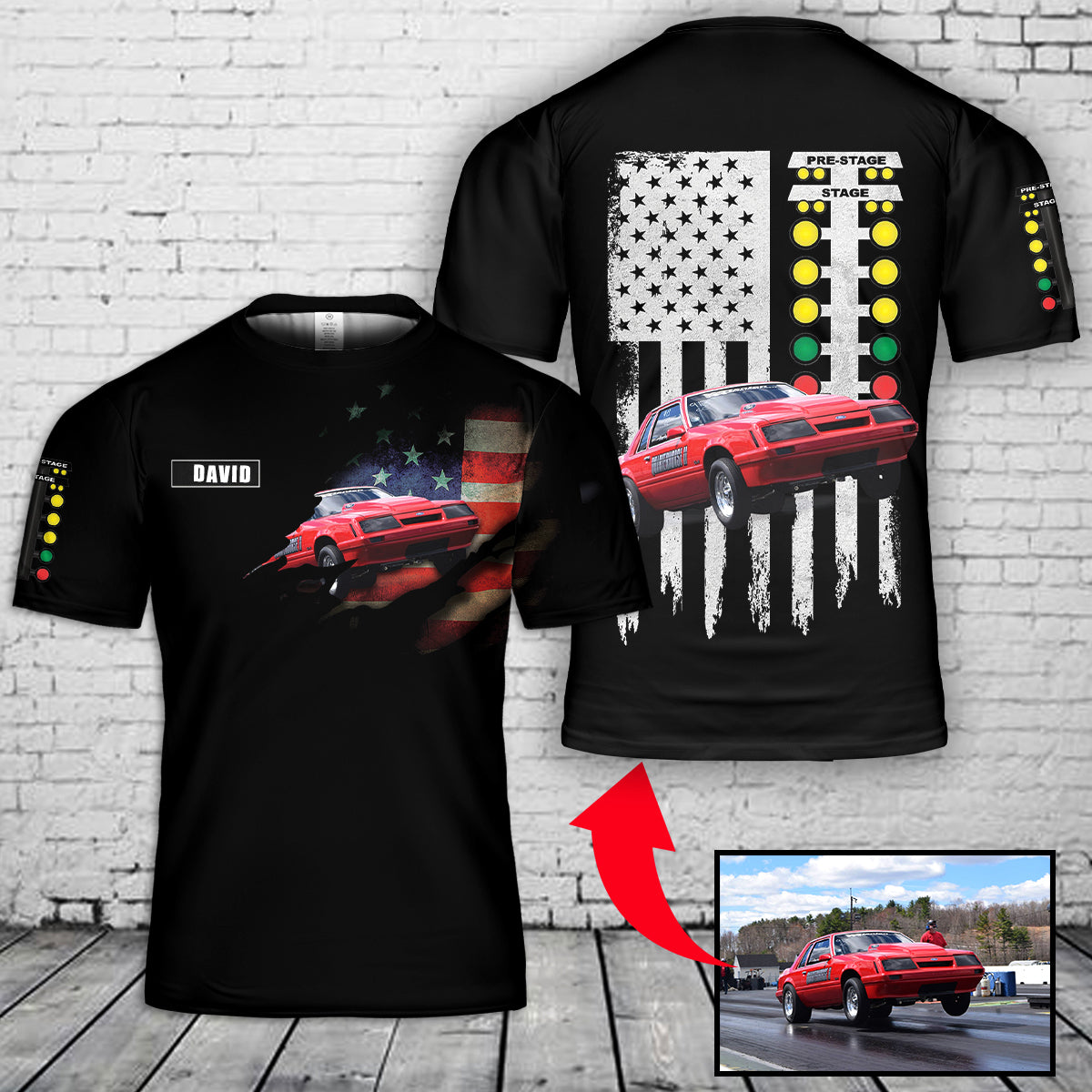 Custom Name & Photo Drag Racing Car Drag racing Light Tree 3D T-Shirt ...