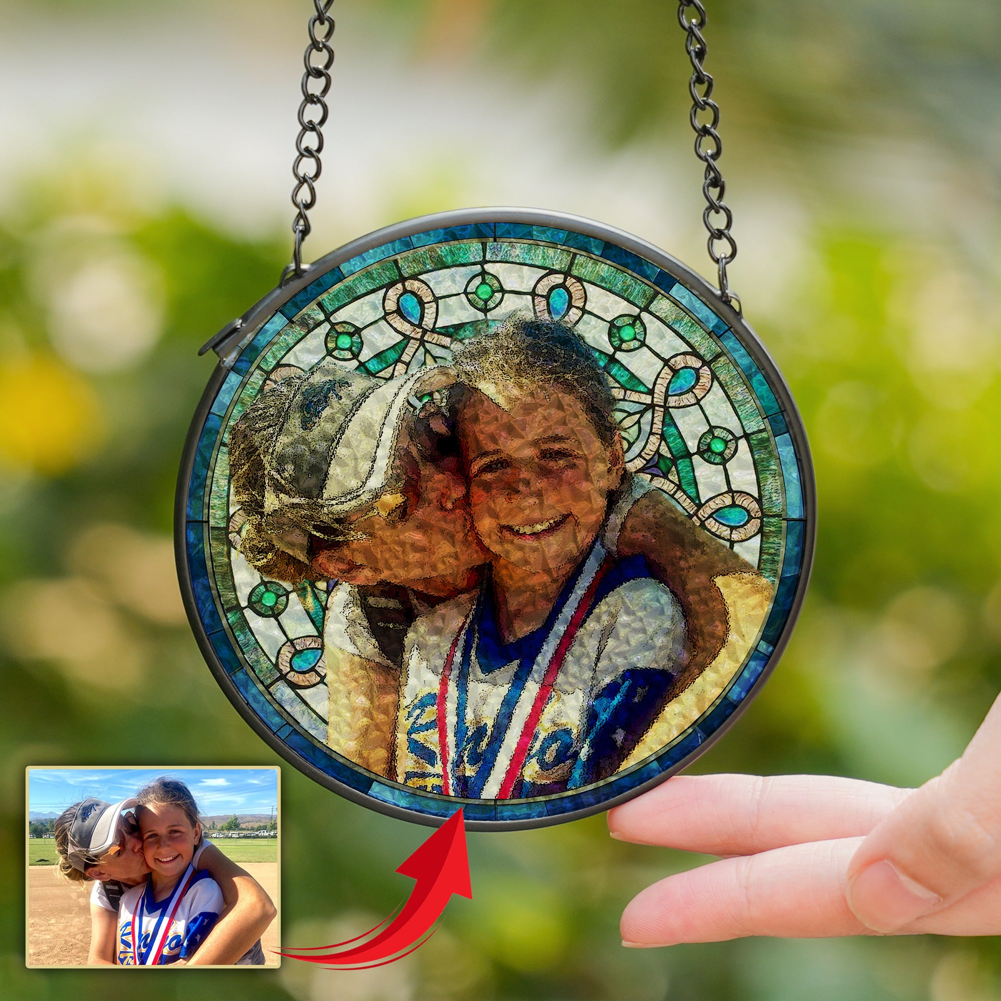 Custom Picture Softball Mom & Daughter Stained Glass Suncatcher for Wi ...