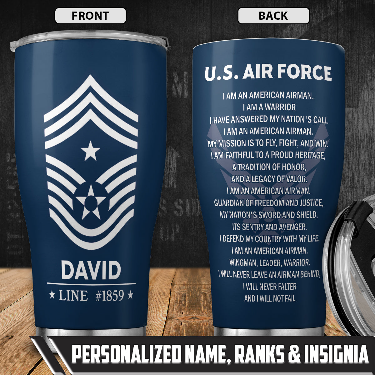 Custom US Air Force Name, Ranks & Insignia Tumbler 20oz – Merch Gears