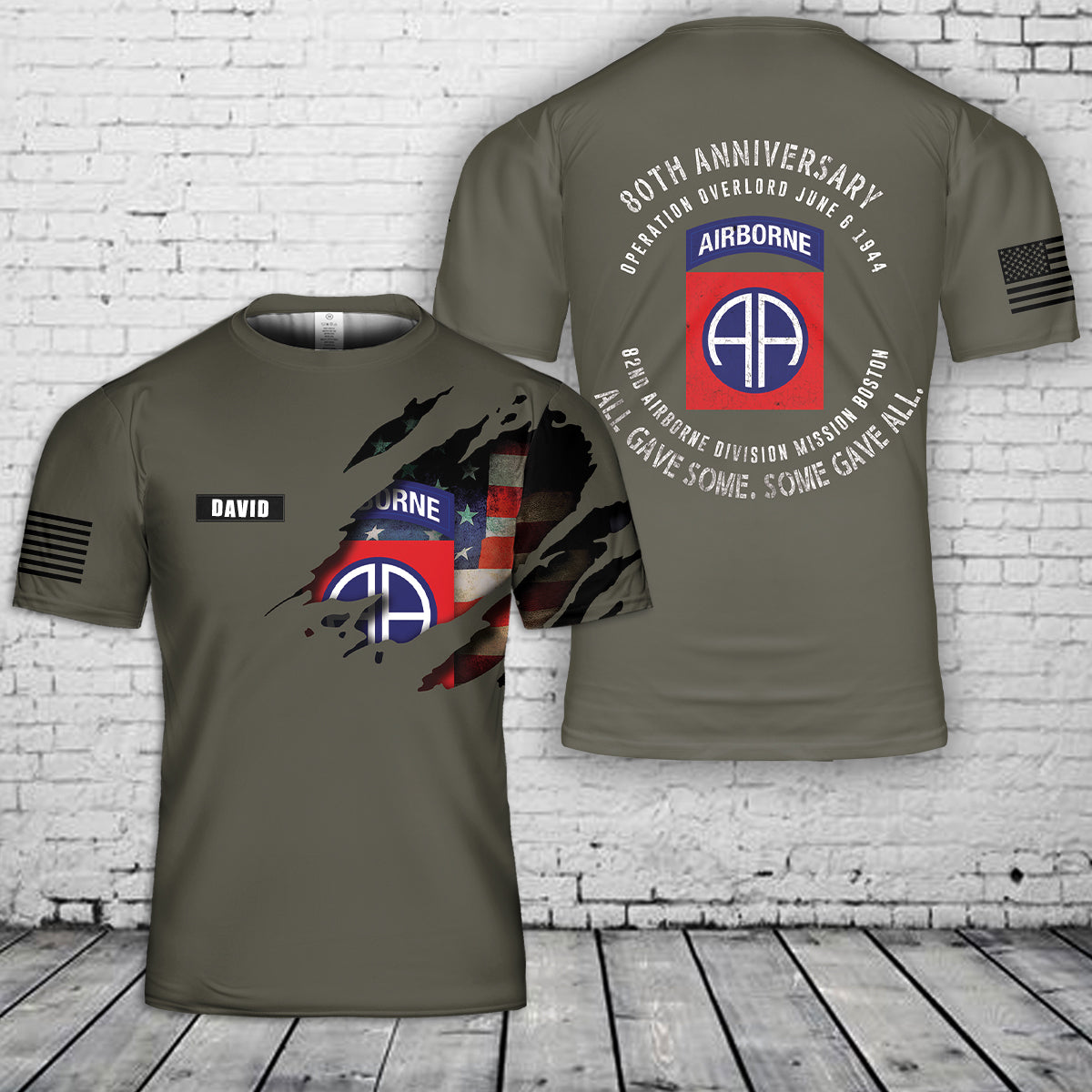 Custom Name D-Day 80th Anniversary 82nd Airborne WWII 3D T-Shirt ...