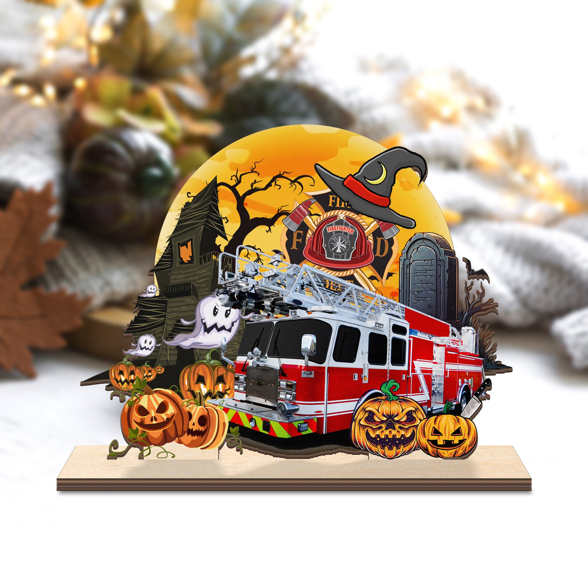 Firefighter Fire Truck Halloween Custom Shape Wood Standee – Merch Gears