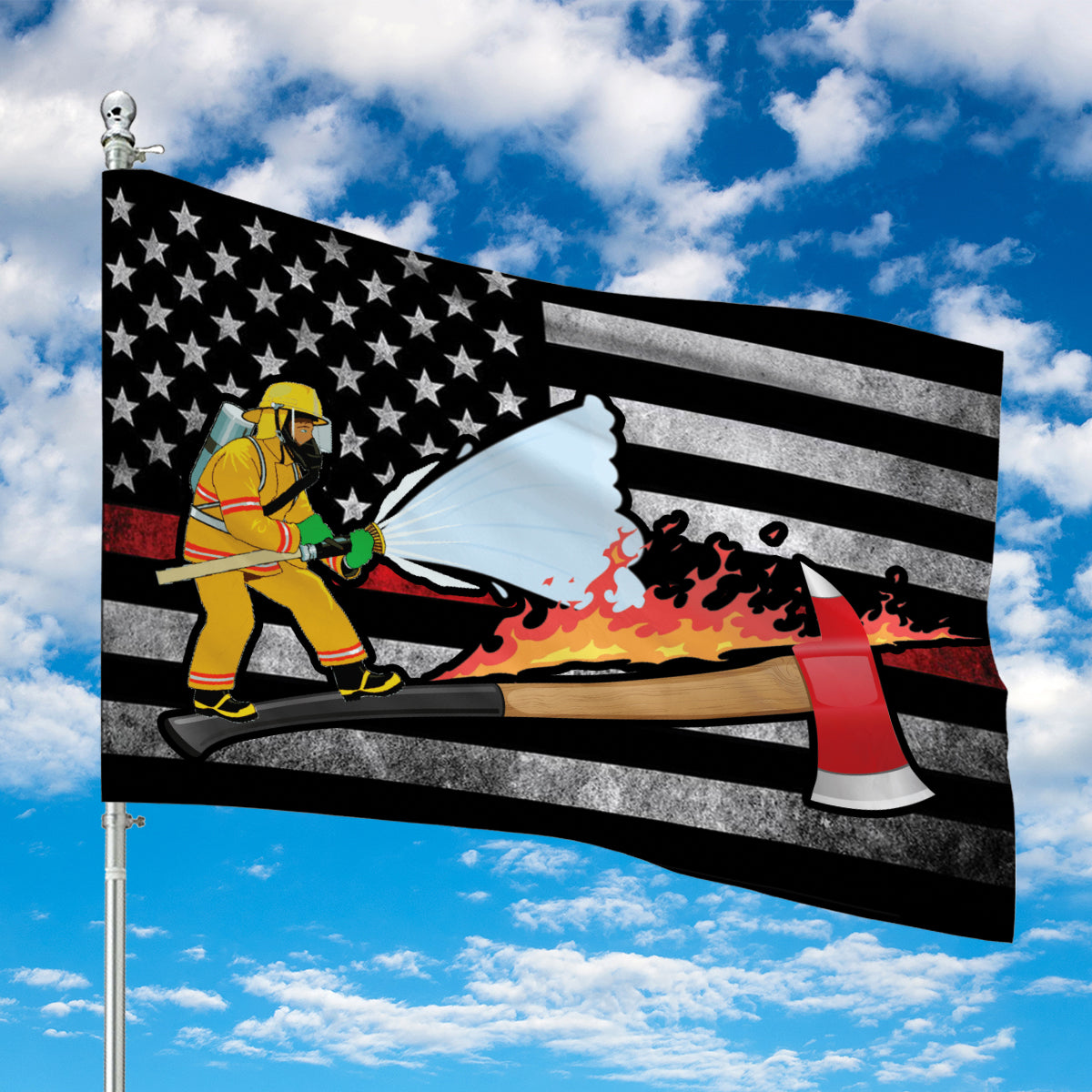 Firefighter on Axe Flag – Merch Gears