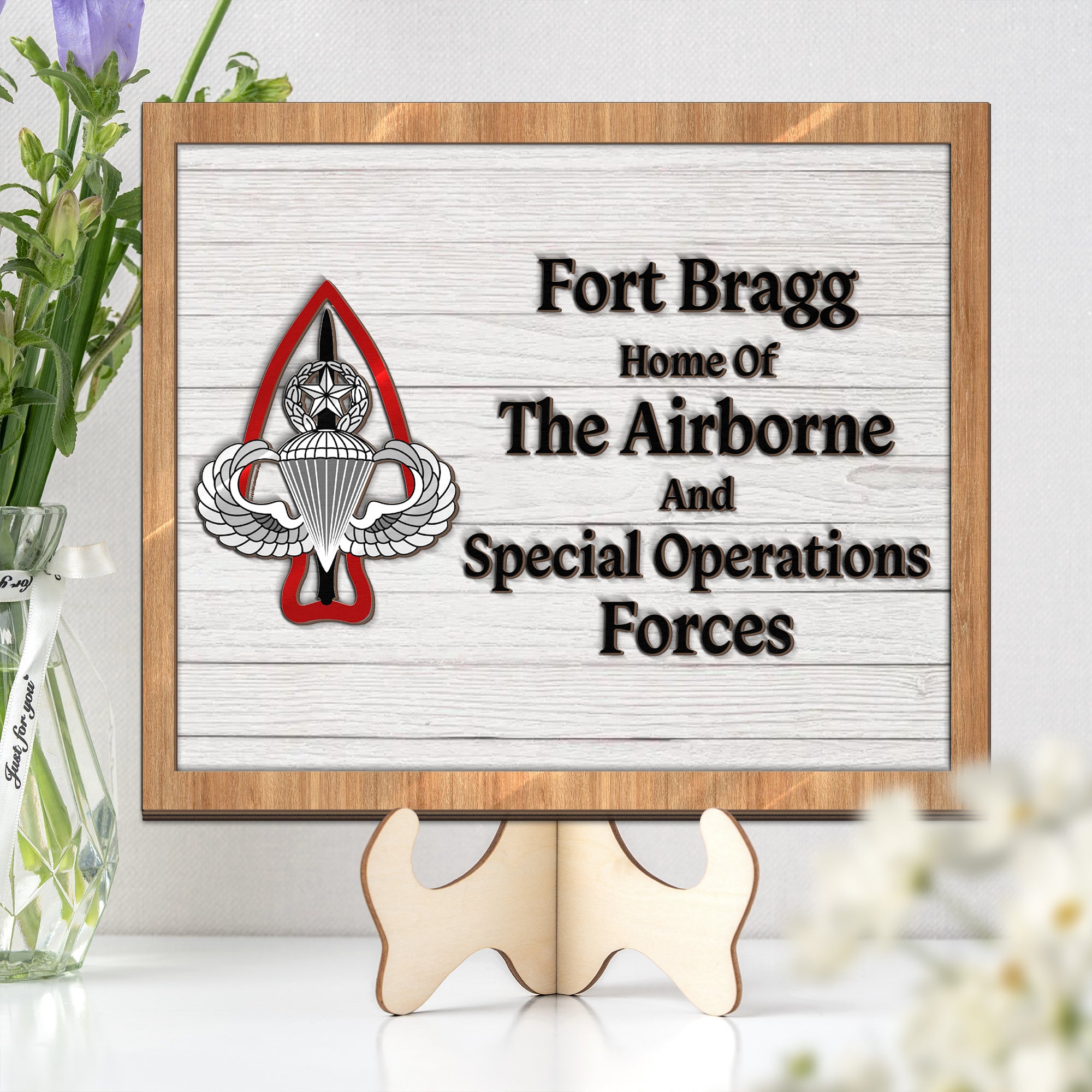 Fort Bragg Special Operations Custom Shape Wood and Colored Acrylic Si ...