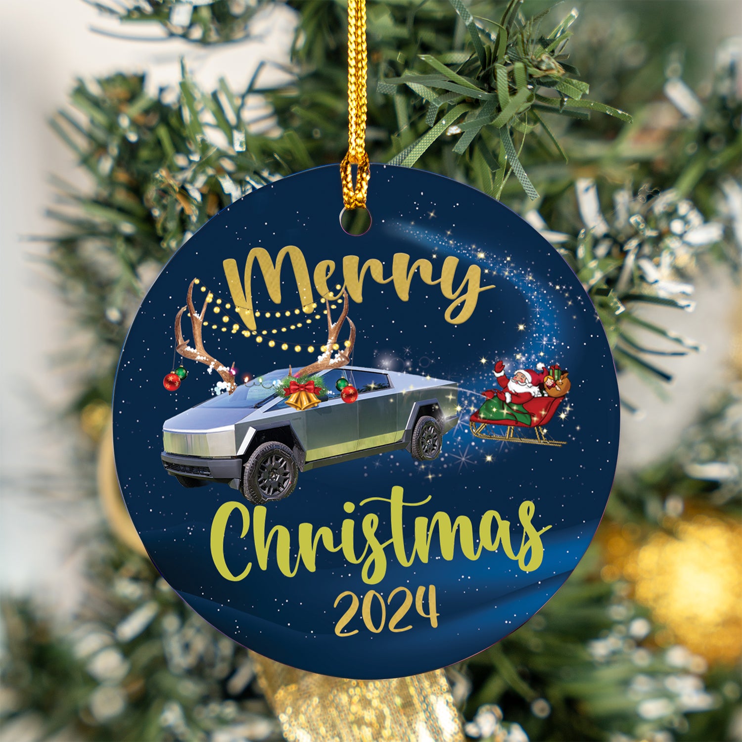 Tesla Cybertruck Christmas Ceramic Ornament – Merch Gears