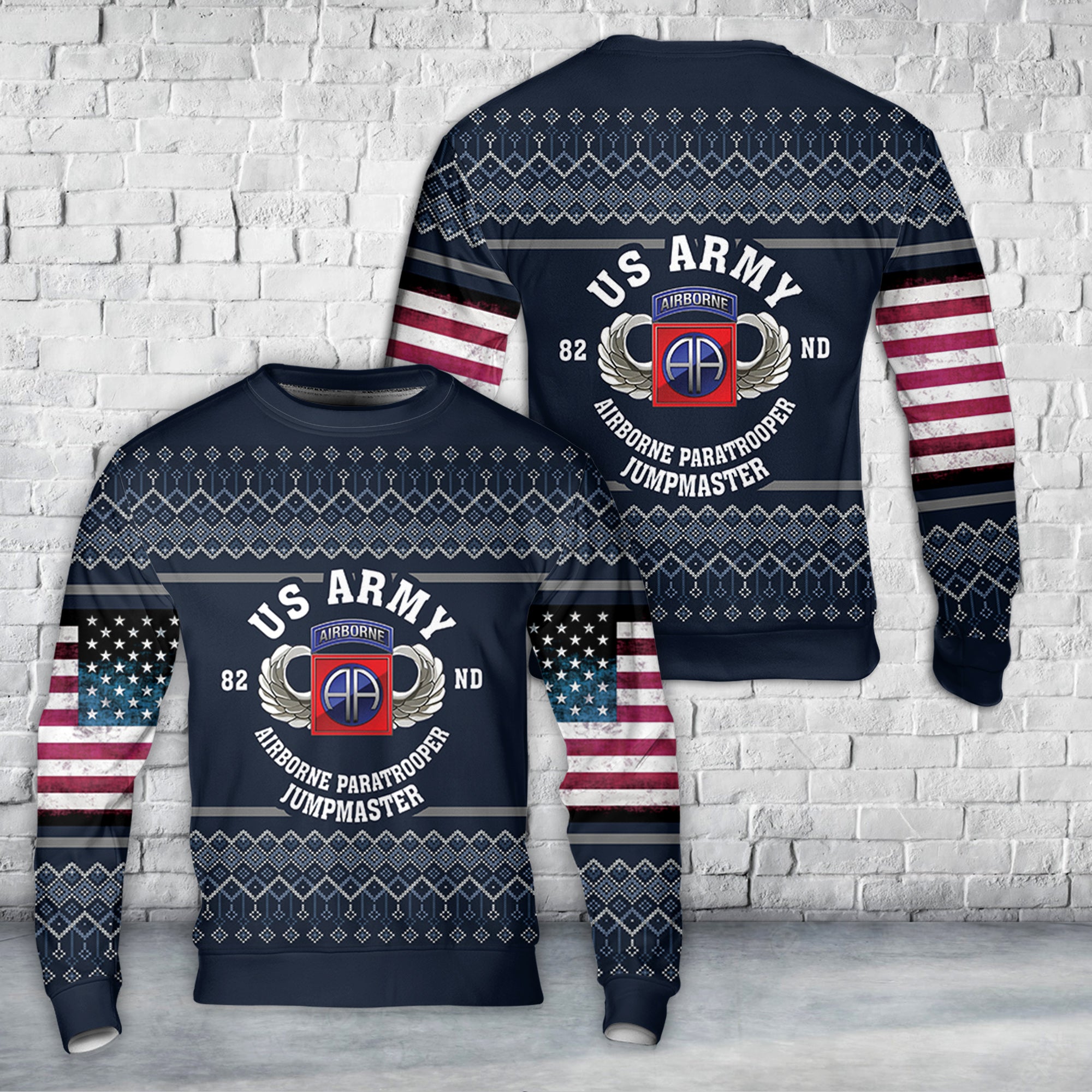 US Army 82nd Airborne Paratrooper Jumpmaster Christmas AOP Sweater ...