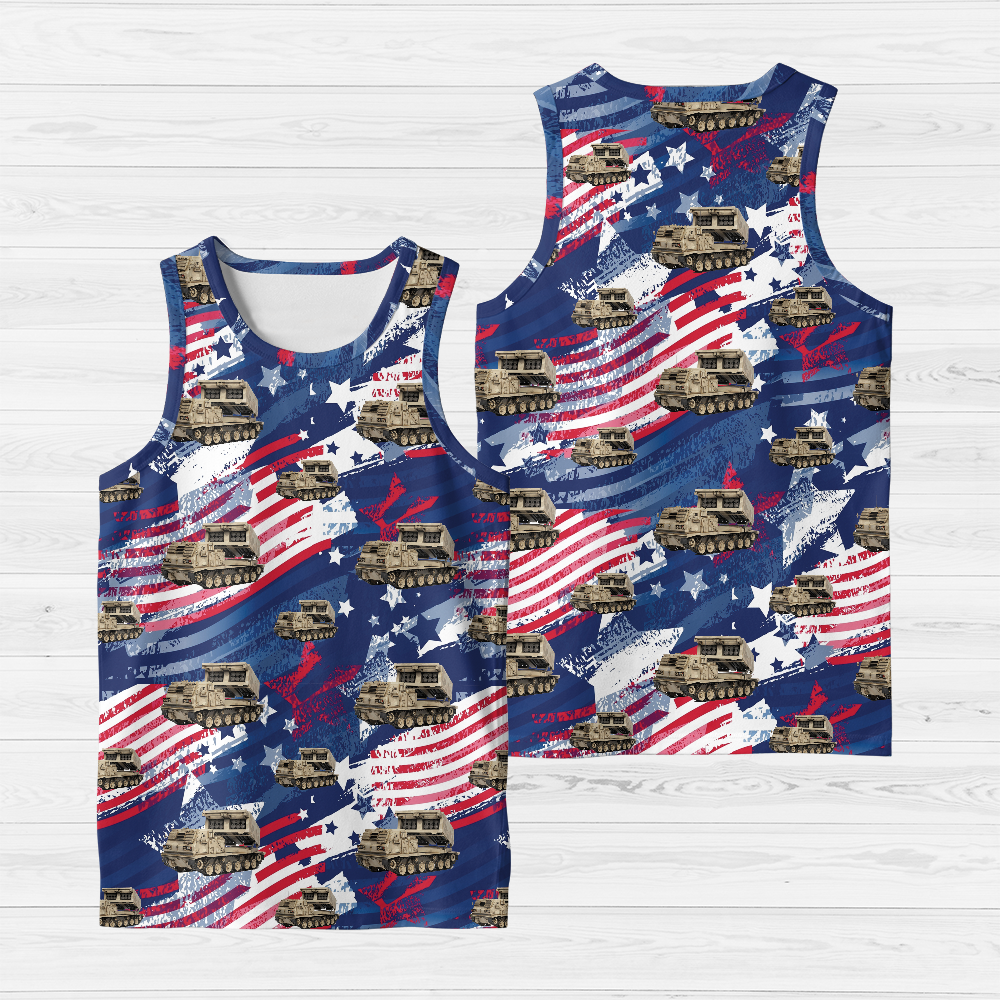 US Army MLRS M270 A1 1998 With Flag AOP Tank Top – Merch Gears