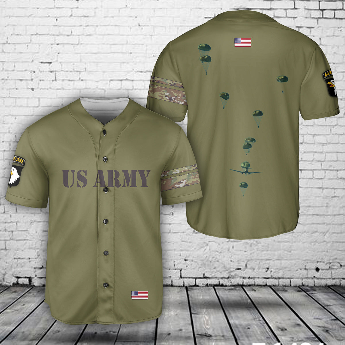 US Army Paratroopers 101st Airborne Division Parachute Baseball Jersey ...