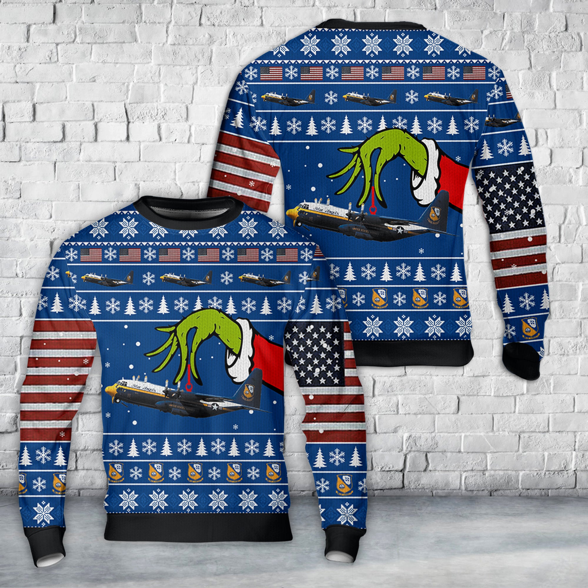 US Navy Blue Angels Lockheed C-130J Christmas AOP Sweater – Merch Gears
