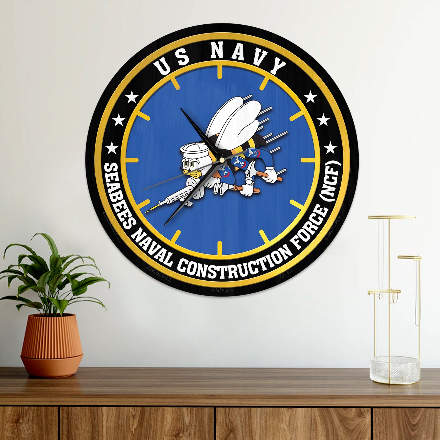 US Navy SEABEES Naval Construction Force (NCF) Wooden Clock – Merch Gears