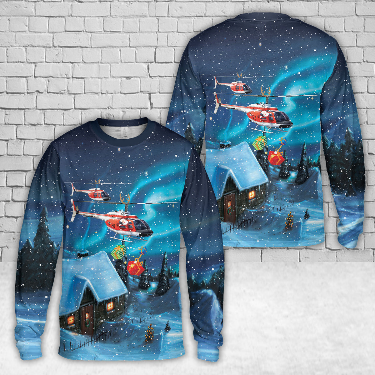 US Navy TH-57 Sea Ranger Christmas AOP Long Sleeve Shirt – Merch Gears