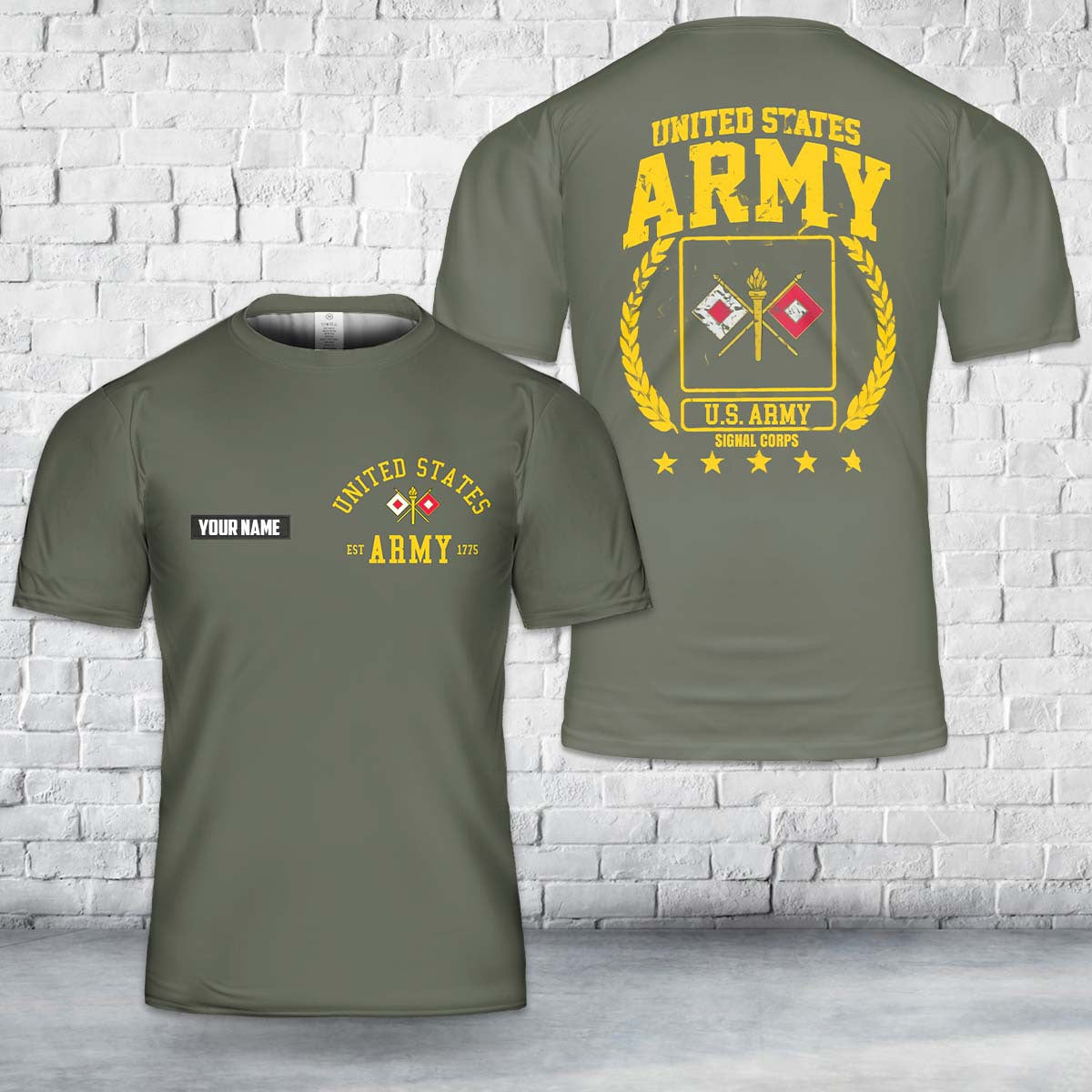 Custom Name US Army Signal Corps Branch Badge T-Shirt 3D – Merch Gears